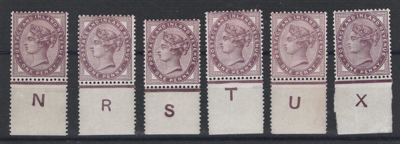 #352 GB 1881 1d lilac control singles vf mint, N(P), R(P), S(P), T(P ...