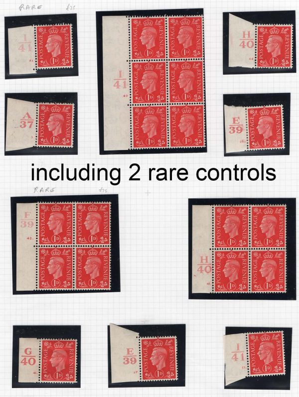 #516 GB 1937 Dark Colours 1d scarlet sg463 range of control pieces incl ...