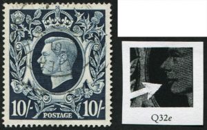 #522 GB 1939 10s Dark Blue sg478 VARIETY, RETOUCH TO LOWER LIP vfu ...